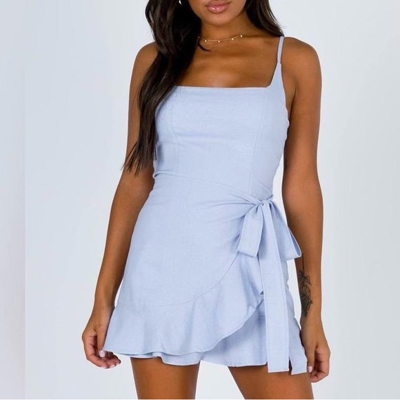 Princess Polly | Dresses | Princess Polly Light Blue Mini Wrap Dress ...